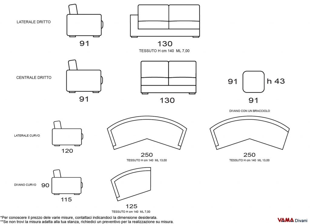 Divano Moderno Semitondo in Tessuto Sfoderabile di Grandi Dimensioni