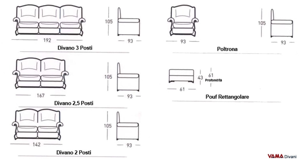 Divano Milena profili in legno decorativi e stile classico - VAMA