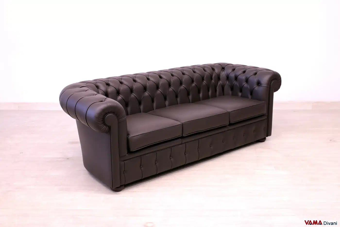 Divano Chesterfield in Pelle Marrone Cioccolato 3 Posti - VAMA Divani