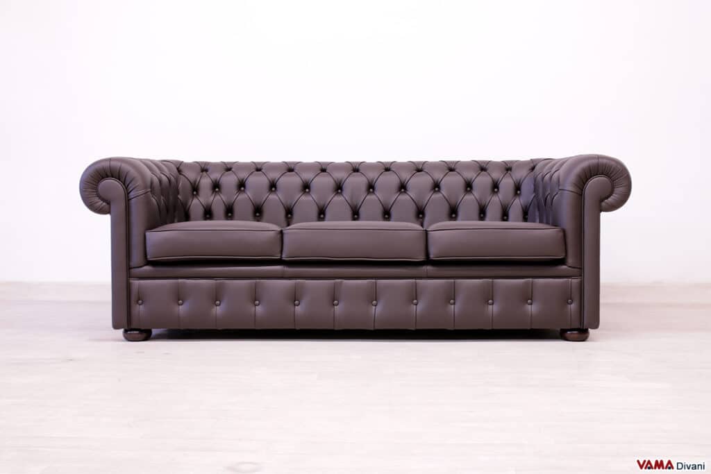 Divano Chesterfield in Pelle Marrone Cioccolato 3 Posti - VAMA Divani