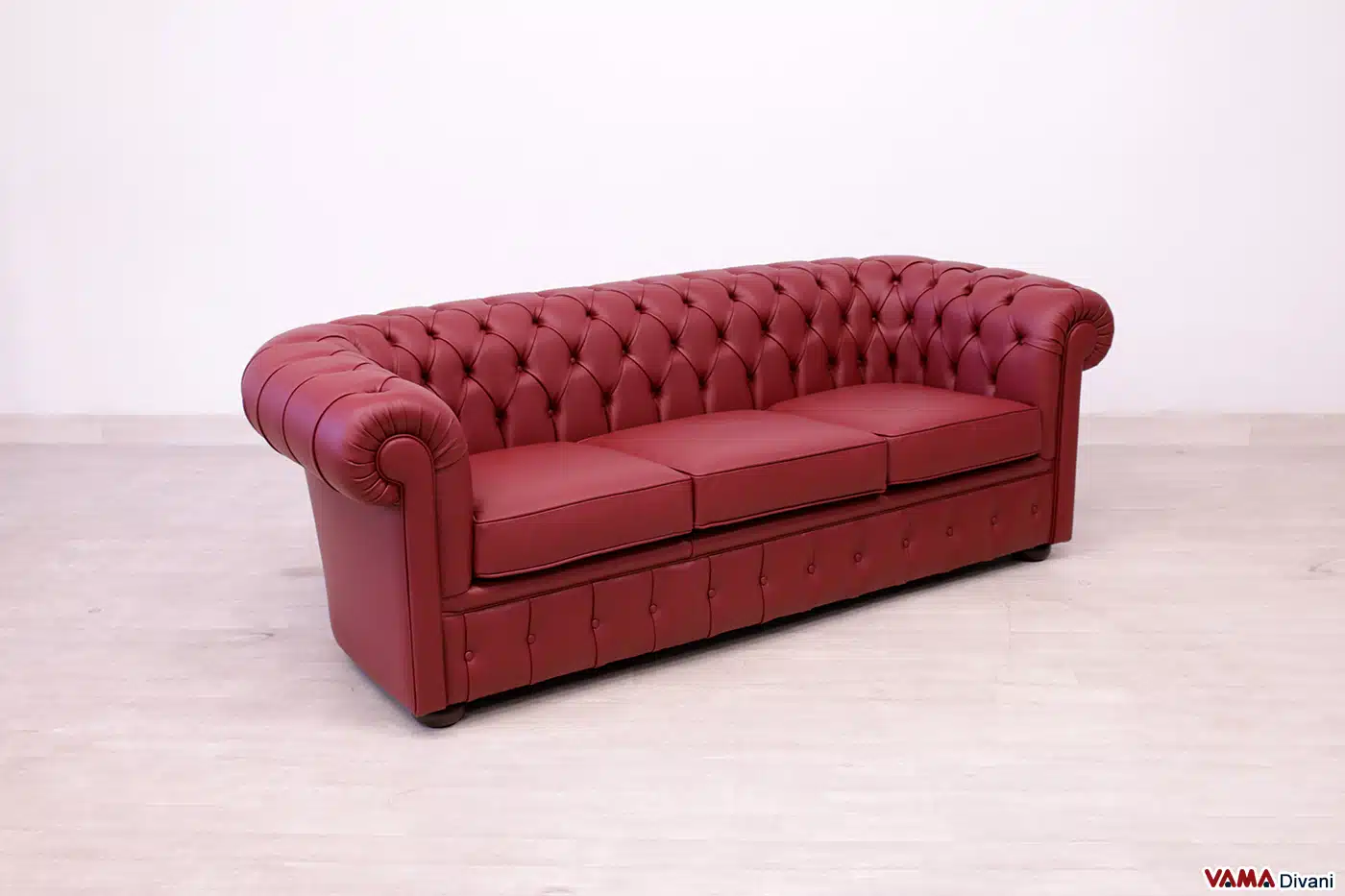 Divano Chesterfield 3 posti in pelle rosso bordeaux - VAMA Divani